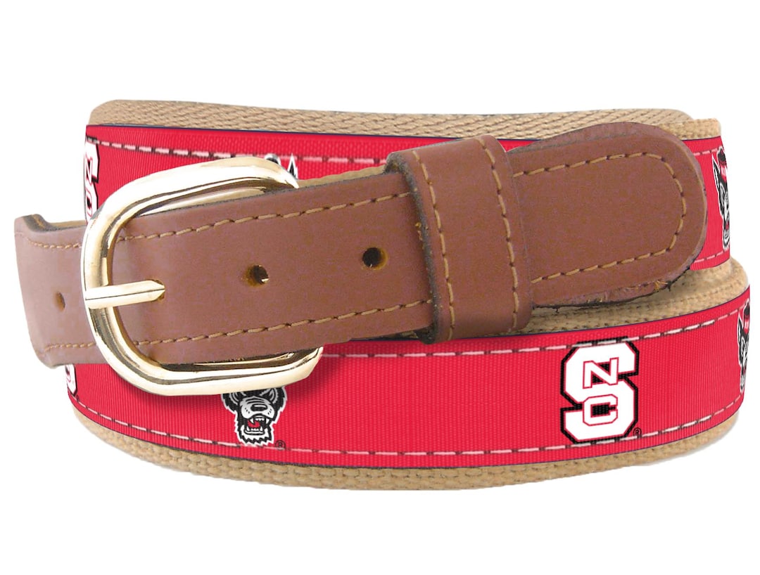 NC State Wolfpack Men's Collegiate Woven Ribbon Belt. Tan Full Grain ...