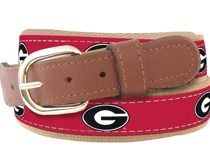 University of Georgia UGA Ribbon Belt With Cotton Web With Leather Belt ...