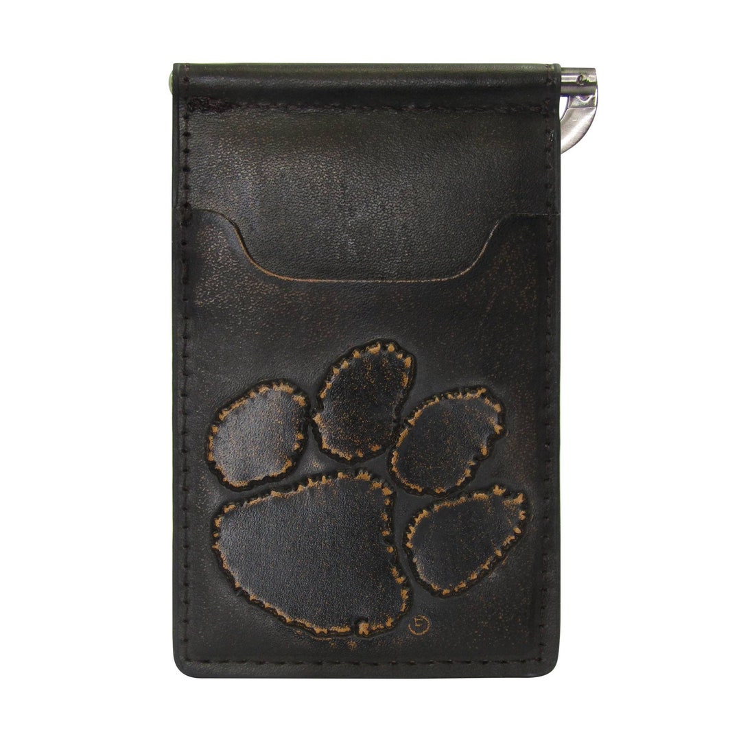 Clemson Tigers Men's Collegiate Front Pocket Clip Leather Wallet. Brown ...