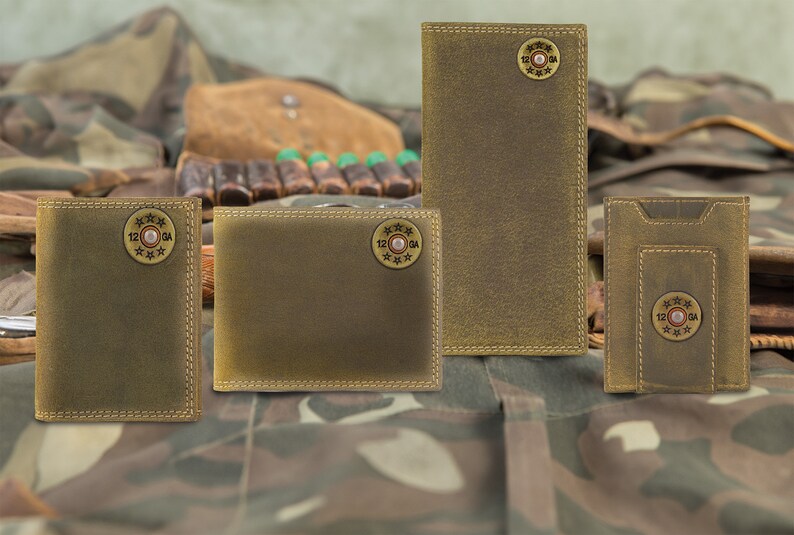 Shotshell Men's Trifold Leather Wallet. Vintage Tan Full Grain Leather ...