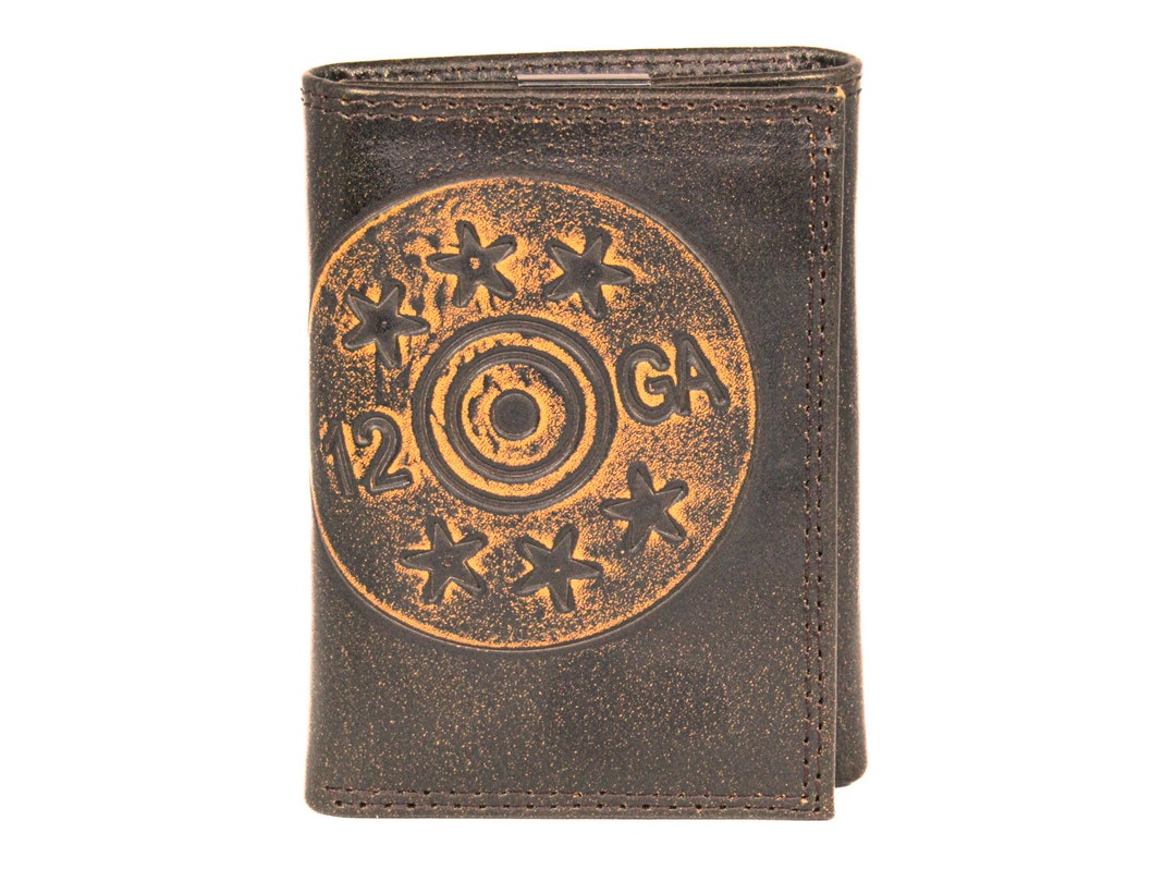 Shotshell Trifold Leather Wallet. Brown Burnished Full Grain Finish ...