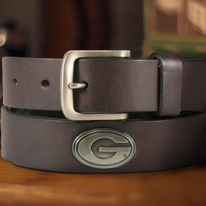 Georgia Bulldogs Men's Collegiate Leather Belt. Brown Pullup Full Grain ...