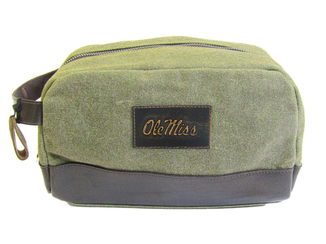 Ole Miss Rebels Men's Toiletry Dopp Bag. Olive Drab Waxed Canvas With ...