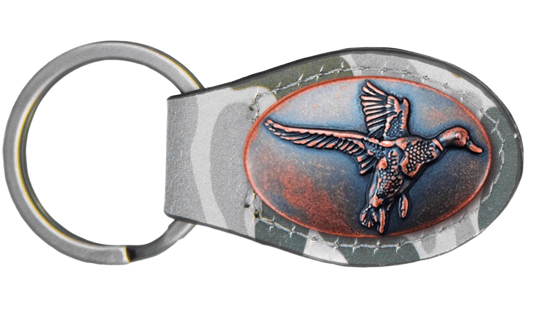 Old School Camo Leather Key Fob. Green/gray Leather With Antique Copper ...
