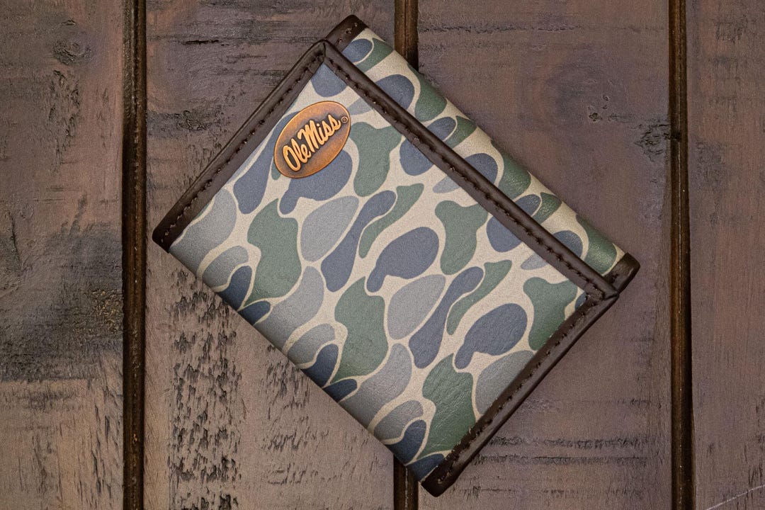Ole Miss Rebels Men's Trifold Old School Camo Leather Wallet. Gift for ...
