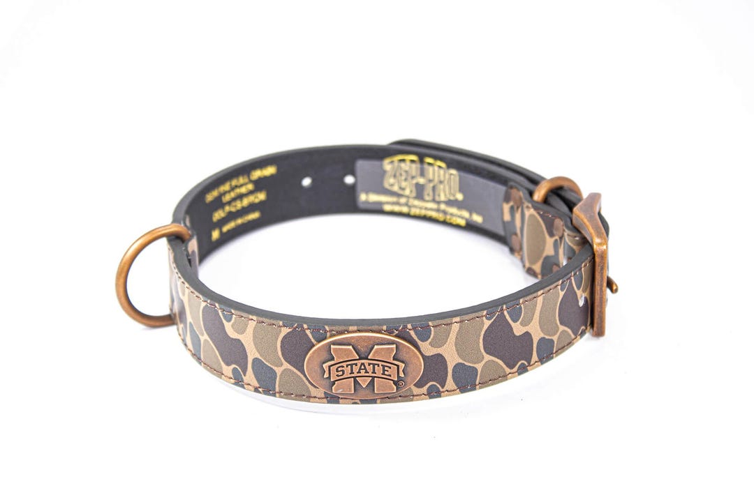 Mississippi State Bulldogs Old School Camo Leather Dog Collar - Antique ...