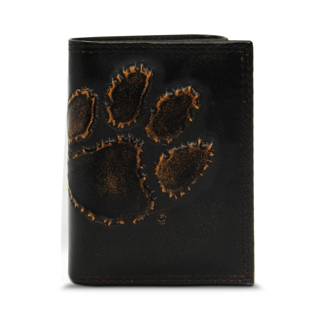 Clemson Tigers Men's Collegiate Trifold Leather Wallet. Brown Burnished ...