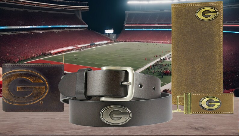 Georgia Bulldogs Men's Collegiate Leather Belt - Casual Belt in Brown ...