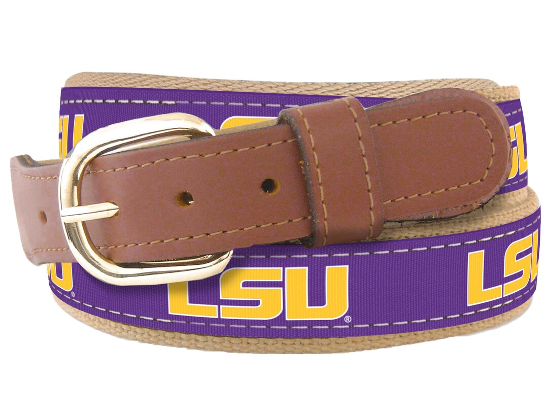 LSU Tigers Men's Collegiate Woven Ribbon Belt. Tan Full Grain Leather ...