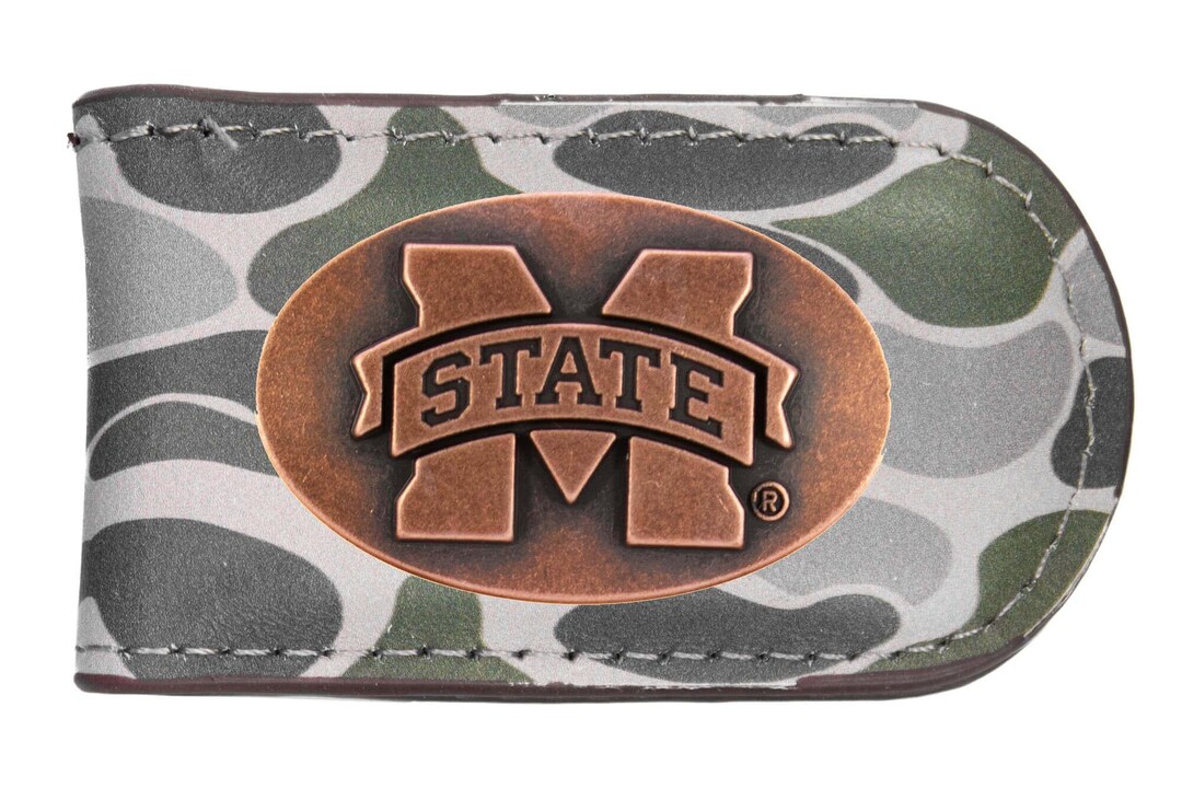 Mississippi State Bulldogs Camo Leather Money Clip. Full Grain Leather ...