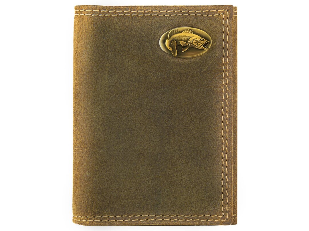 Bass Men's Trifold Leather Wallet. Vintage Tan Full Grain Leather With ...