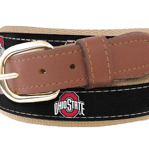 Ohio State Buckeyes Men's Collegiate Woven Ribbon Belt. Tan Full Grain ...