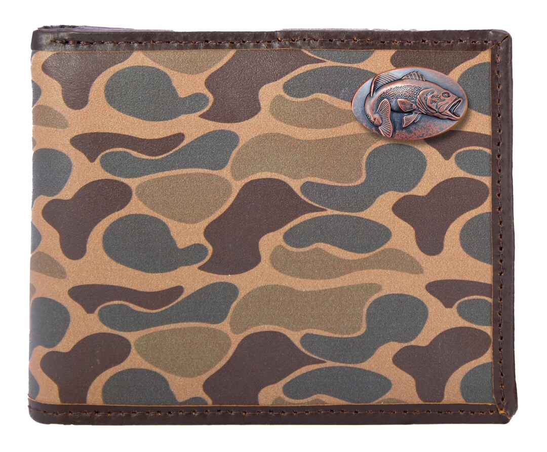 Bass Men's Bifold Old School Camo Leather Wallet. Full Grain Leather ...