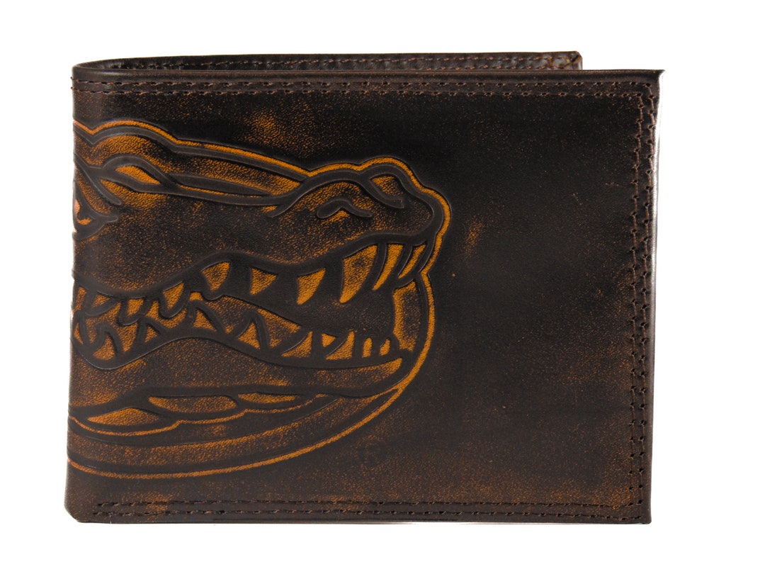 Florida Gators Men's Collegiate Bifold Leather Wallet. Brown Burnished ...