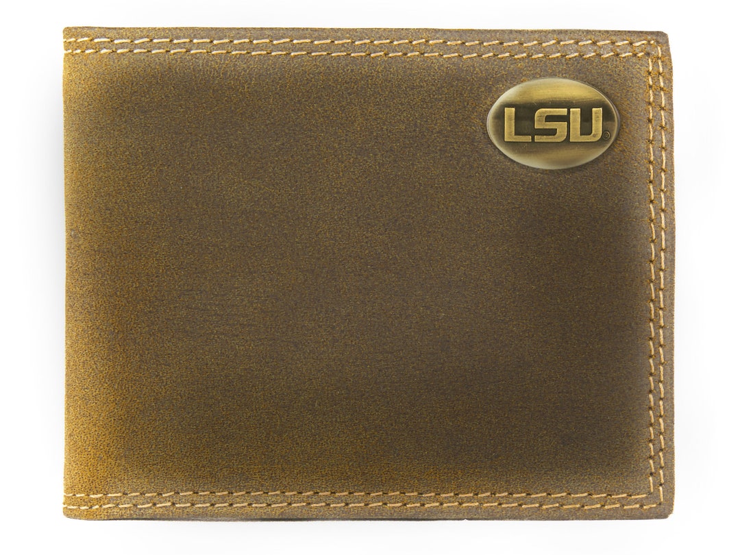 LSU Tigers Men's Collegiate Bifold Leather Wallet. Vintage Tan Full ...