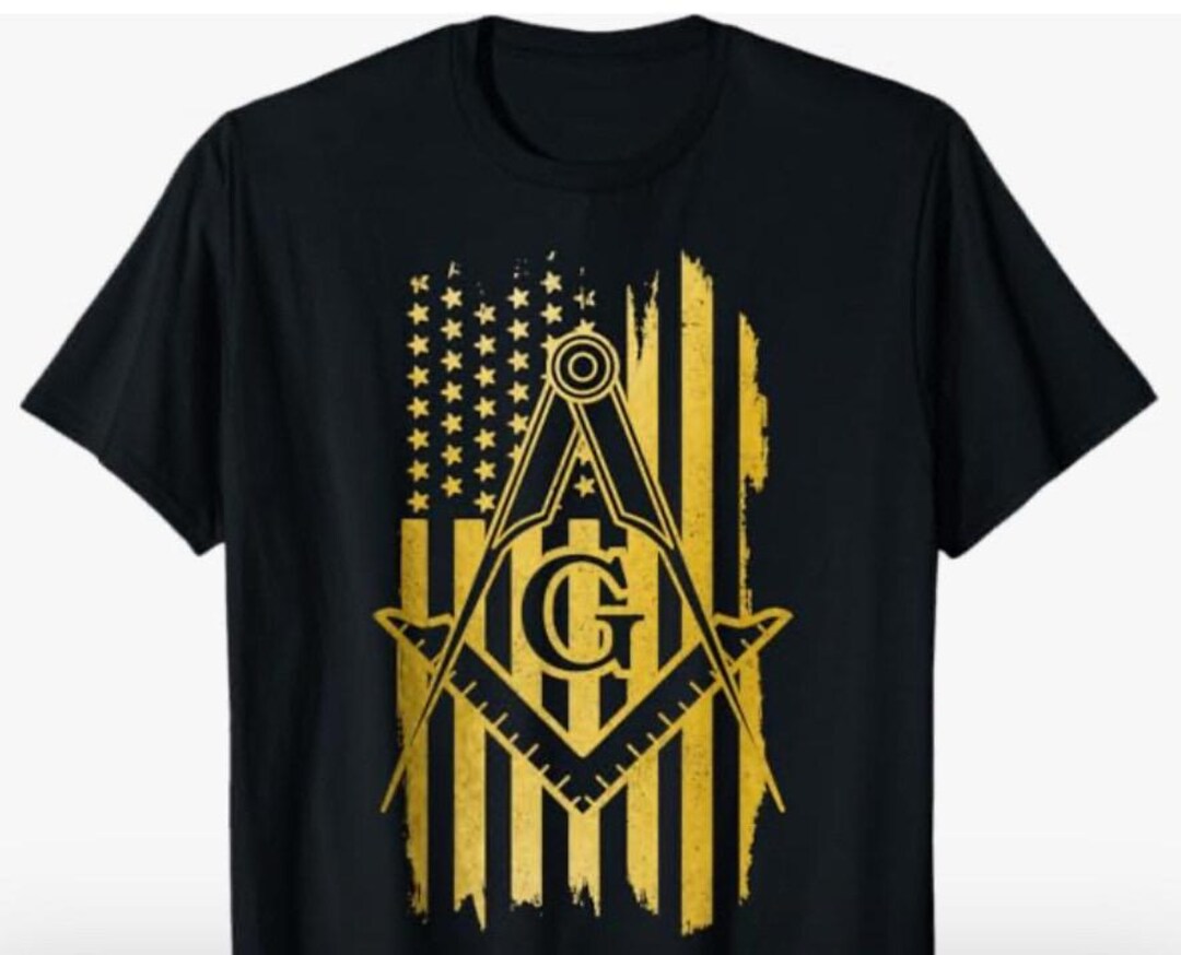 USA Flag With Masonic Emblem on Black T‑shirt Freemason Emblem Crew ...
