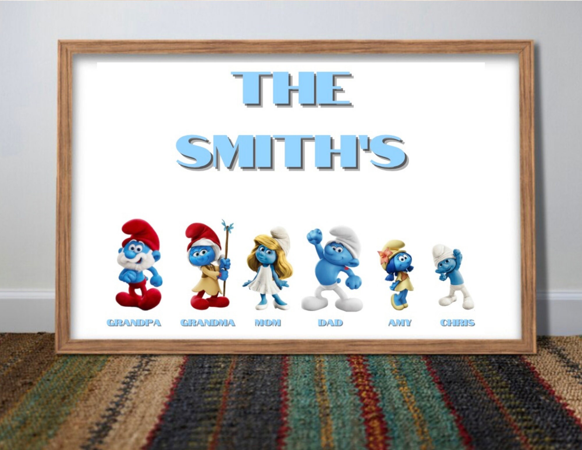 Smurfs Family Portrait, Personalized Smurfs Sign, Home Decorations ...