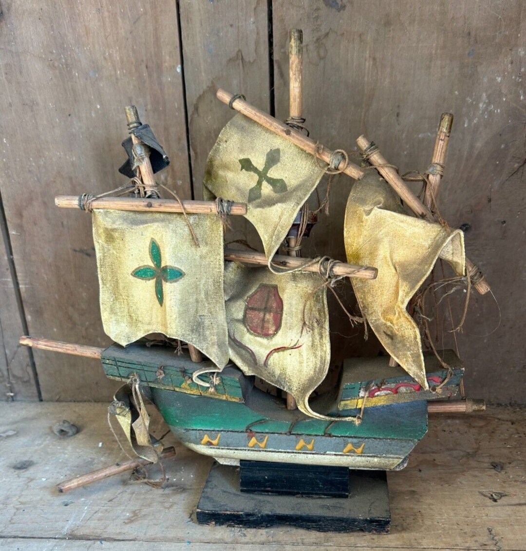 Wooden Hand Painted Sailing Ship / Boat 9in. Seaman/seafarers Gift ...