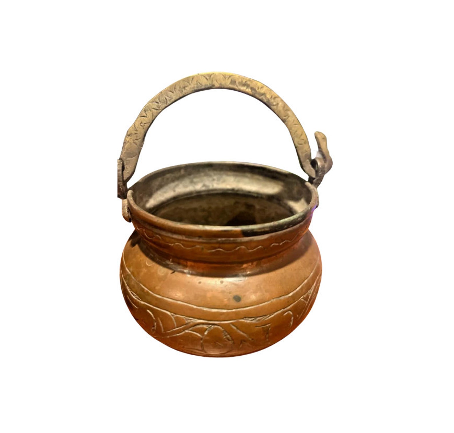 Engraved Middle Eastern Asian Copper Pot W/ Unique Handle - Etsy