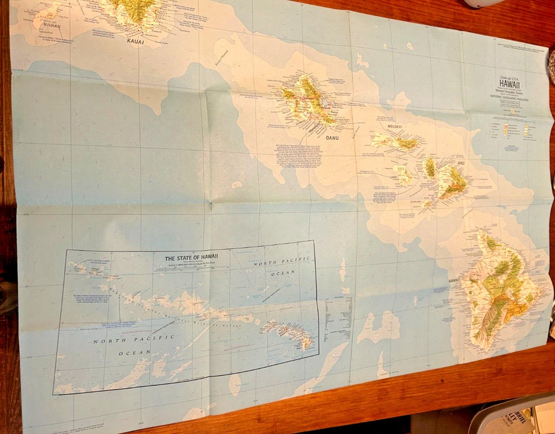 HAWAII Double Sided , DIY Map by National Geographic April 1976, DIY ...