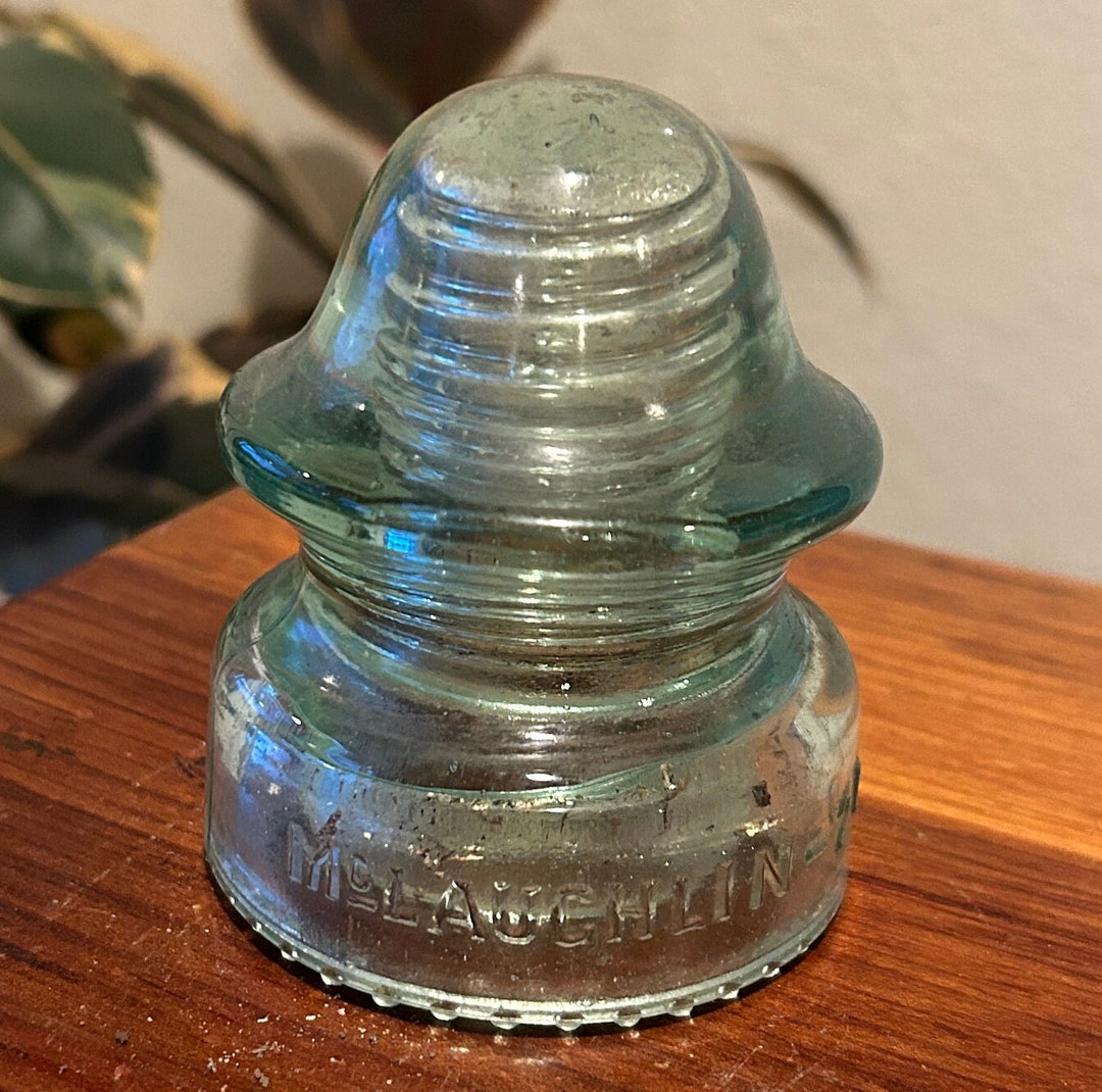 Mclaughin Aquamarine Round Telegraph Pin Drip Glass Insulator 4in. Tall ...