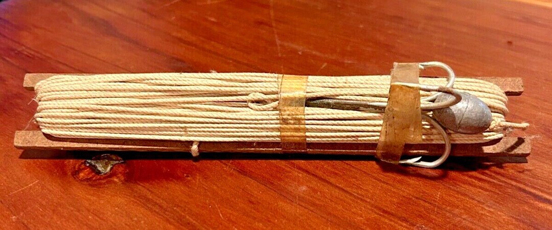 Unique Wood Fishing Handline Treble Hook & Weight - Etsy
