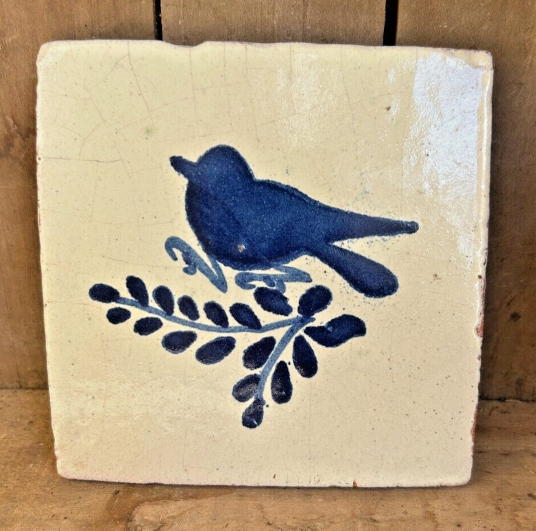 Terra Cotta Cobalt Blue Bird Tile (coaster?) - Etsy