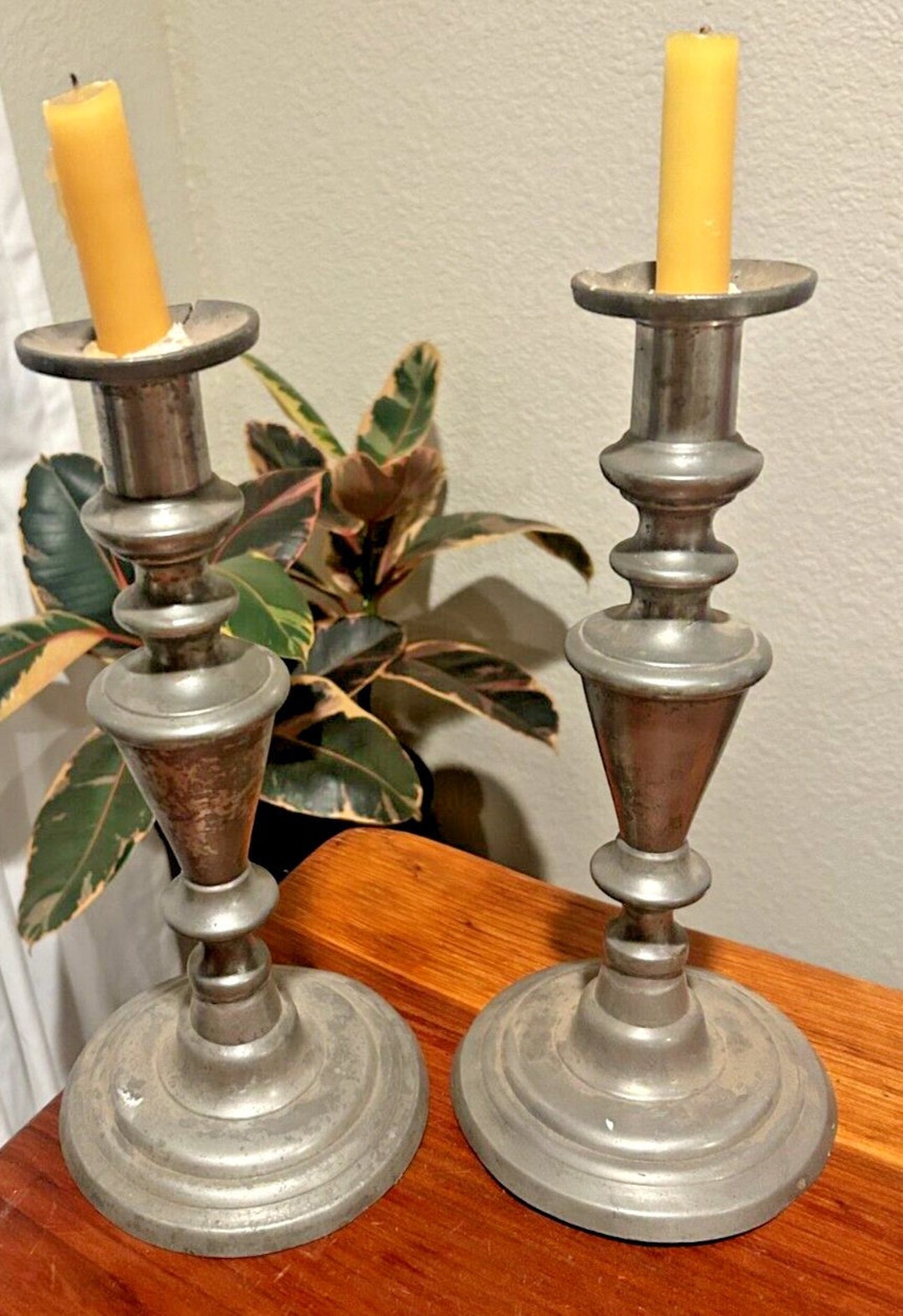 Antique PEWTER Candlesticks 12 Tall - Etsy