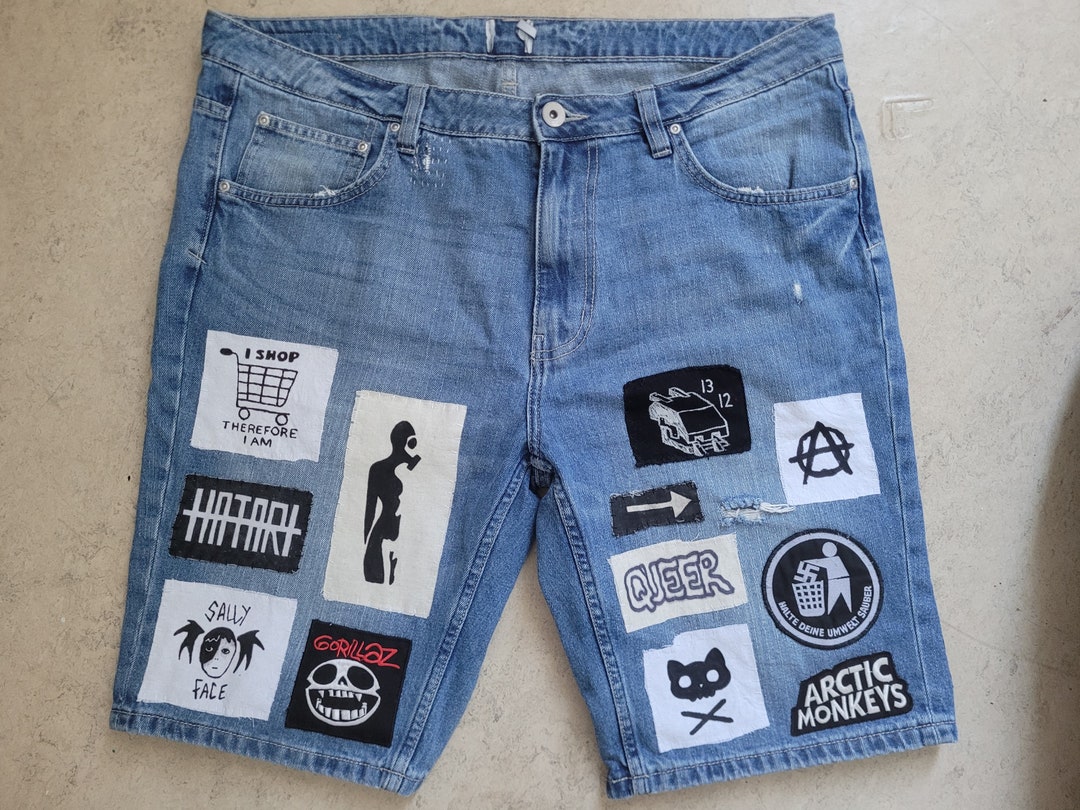 Punk Patch Denim Shorts - Etsy