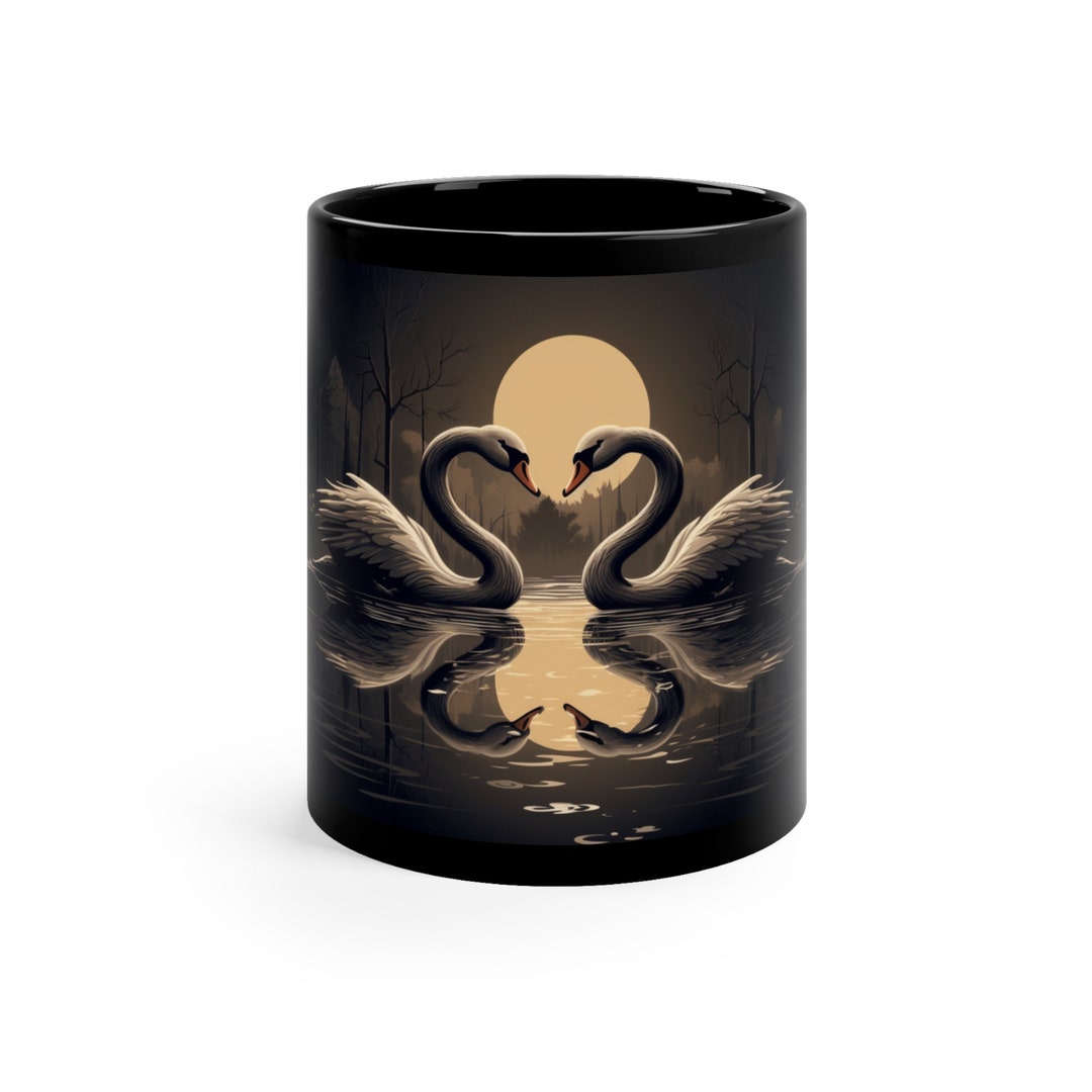 Swan Mug, Moonlit Swans Silhouette 11oz Ceramic Mug, Swan Tea Cup, Swan ...