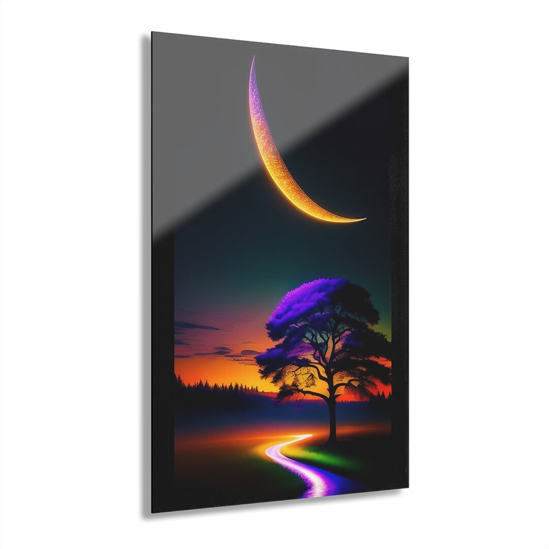 Enchanting Moonlit Tree Art in Magical Colors Acrylic Print french ...