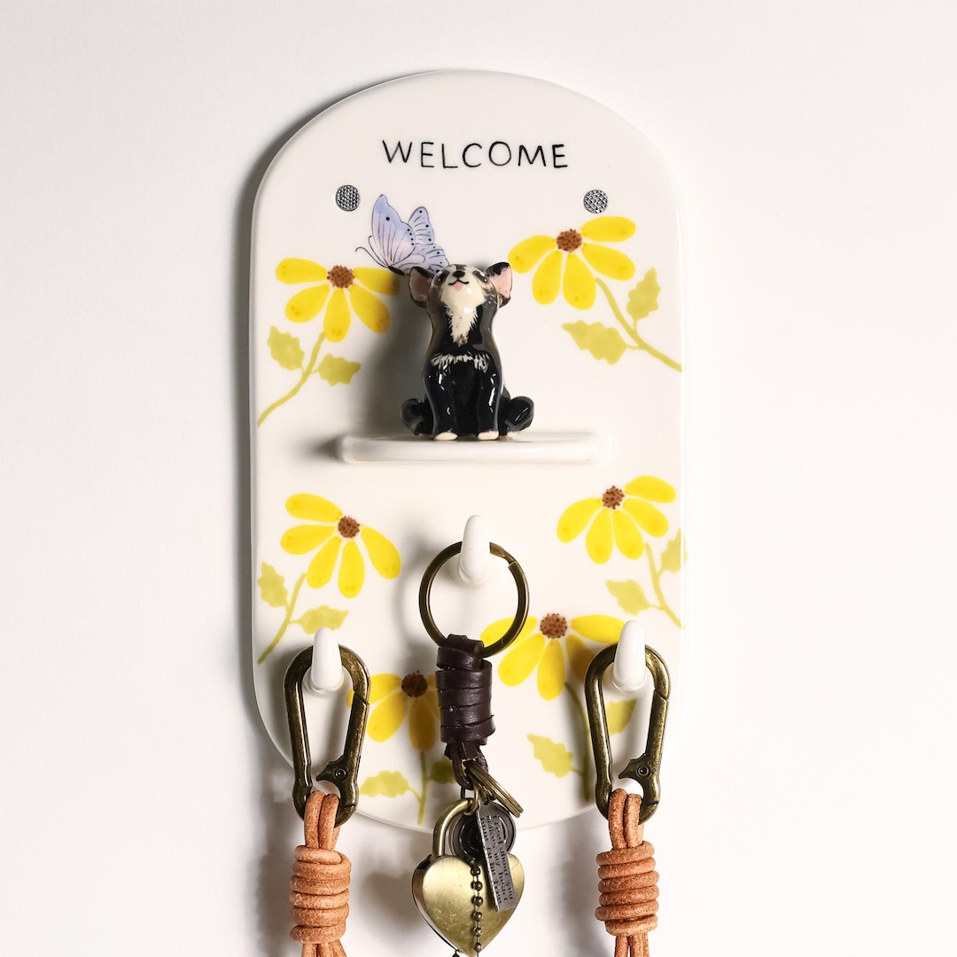 Personalized Black-eyed Susan Pet Key Rack Ceramic Wall Mounted Key ...