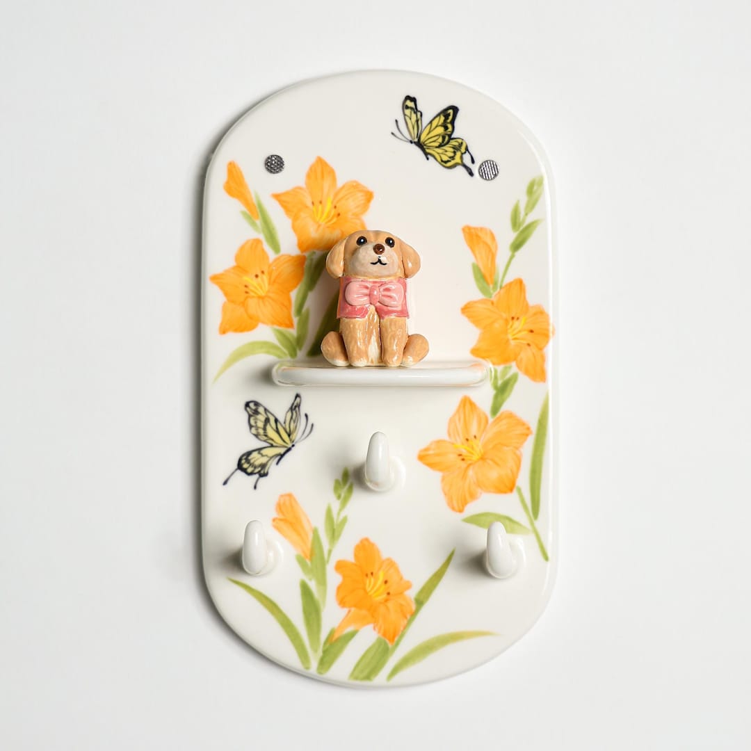 Custom Orange Lily Pet Key Holder Personalized Ceramic Wall Mounted Key ...