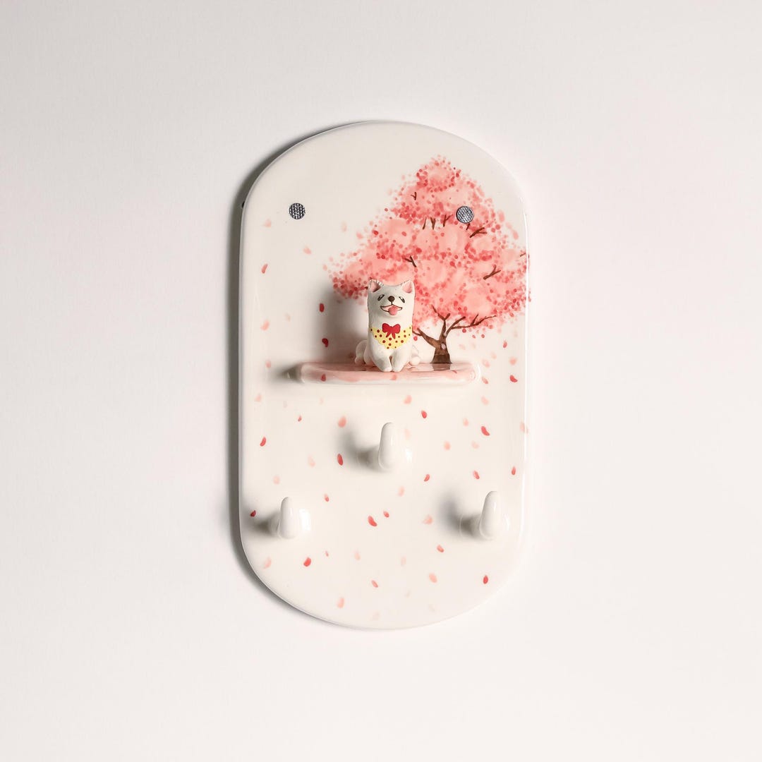 Custom Cherry Blossom Pet Key Holder Handmade Ceramic Wall Key Hooks ...