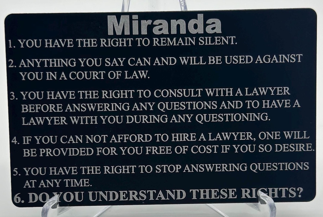 Metal Miranda Warning / Pirtle Card .8mm Thick - Etsy