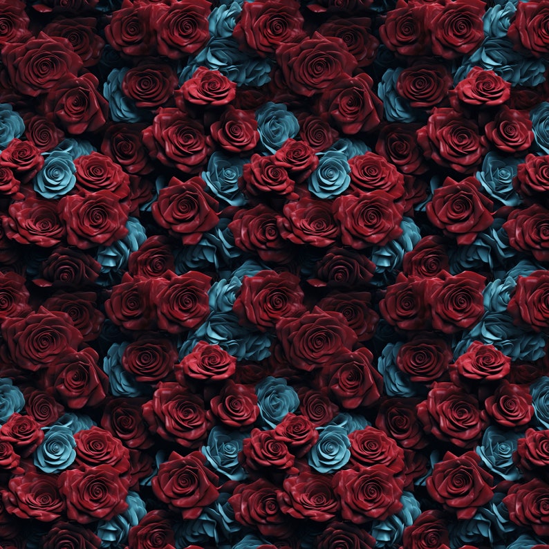 Romantic Red & Blue Roses - Realistic Floral Pattern for Arts and ...