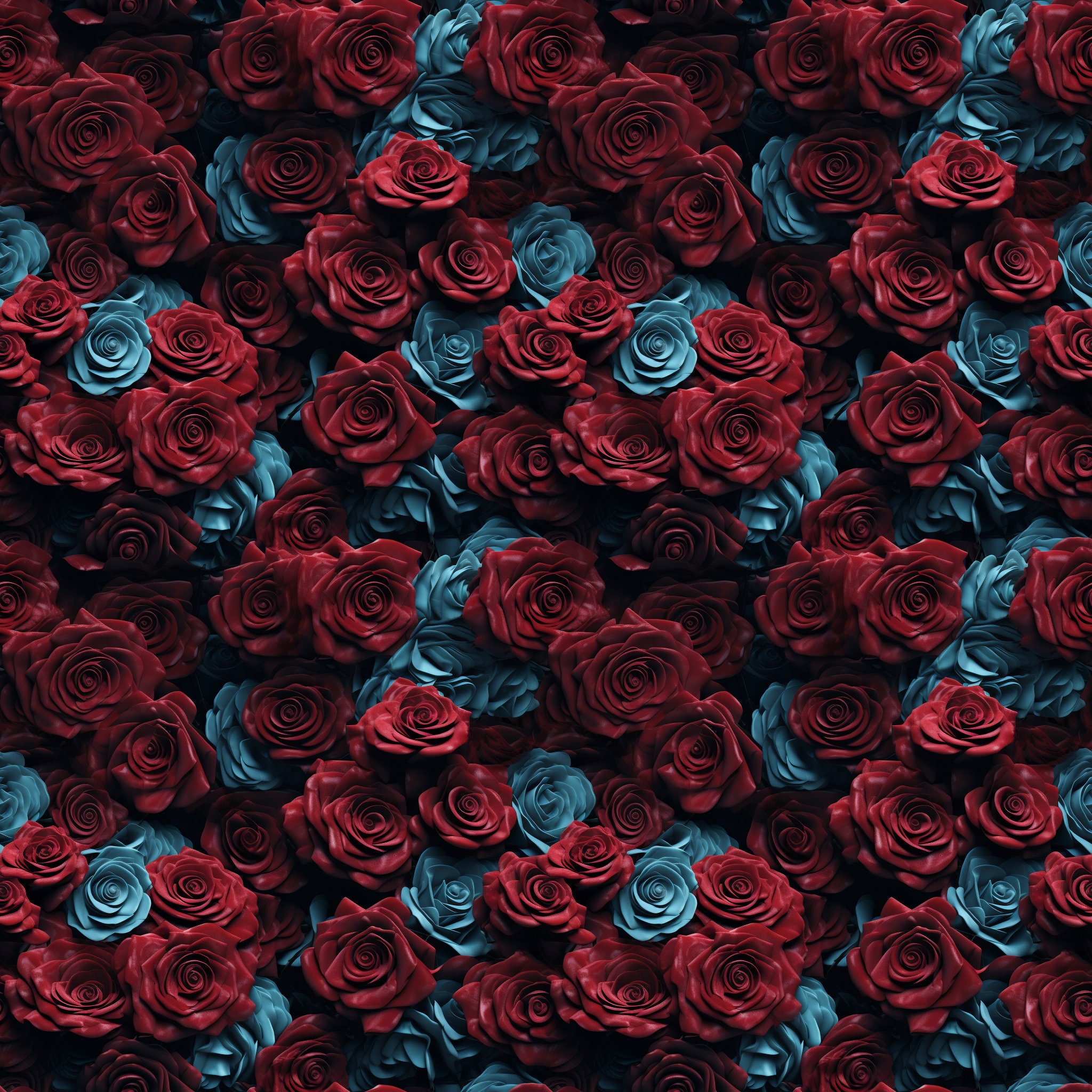 Romantic Red & Blue Roses - Realistic Floral Pattern for Arts and ...