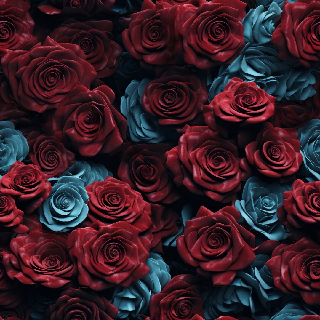 Romantic Red & Blue Roses - Realistic Floral Pattern for Arts and ...