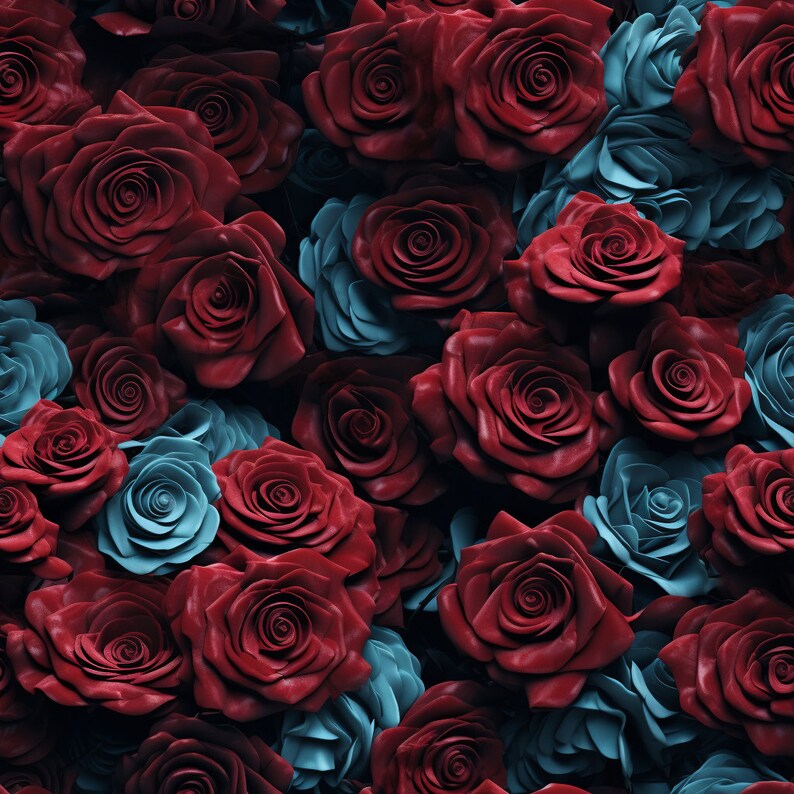 Romantic Red & Blue Roses - Realistic Floral Pattern for Arts and ...