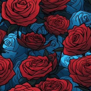 Anime Red & Blue Roses Seamless Pattern - Romantic Floral Design - Etsy