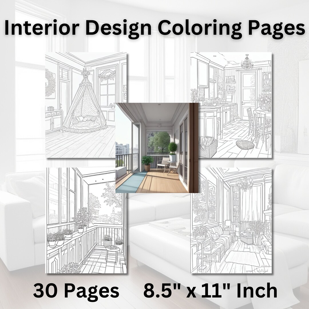 Interior Design Coloring Pages, Architecture Coloring, Adults Coloring ...
