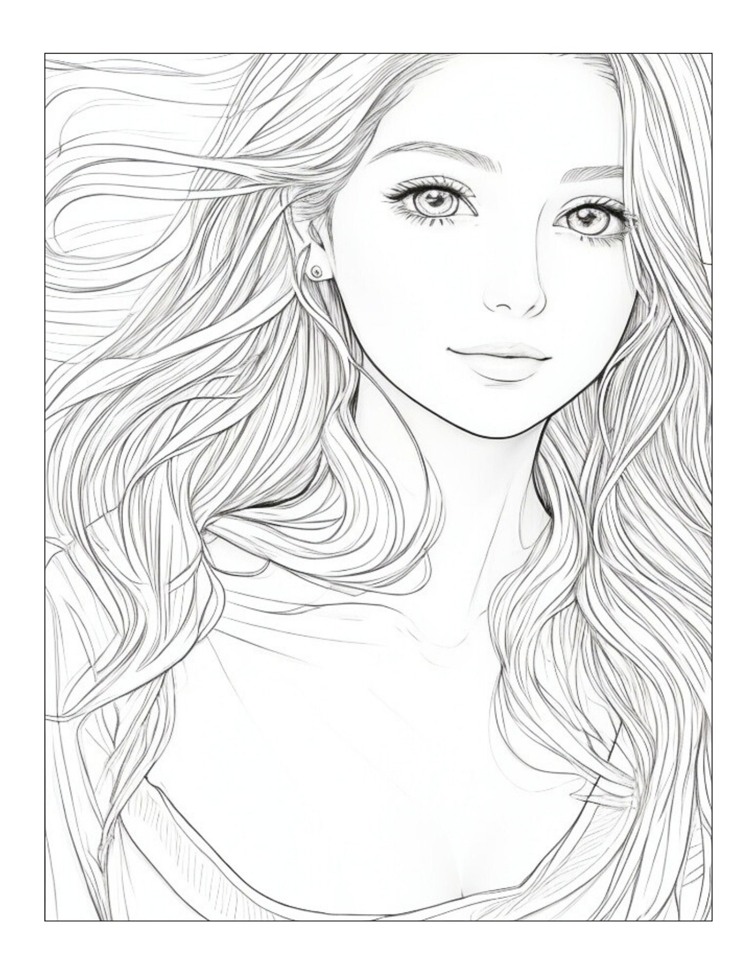 Pretty Young Lady Portrait Coloring Page Beautiful Woman Young - Etsy