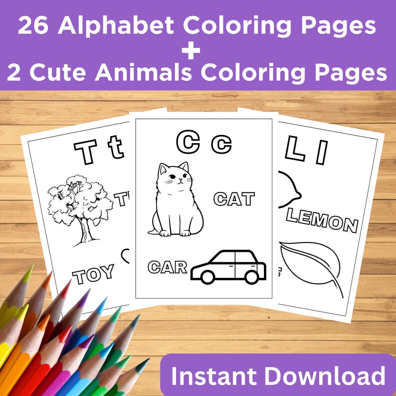 26 ABC Alphabet Printable Coloring Pages, Preschool, Kindergarten, Kids ...