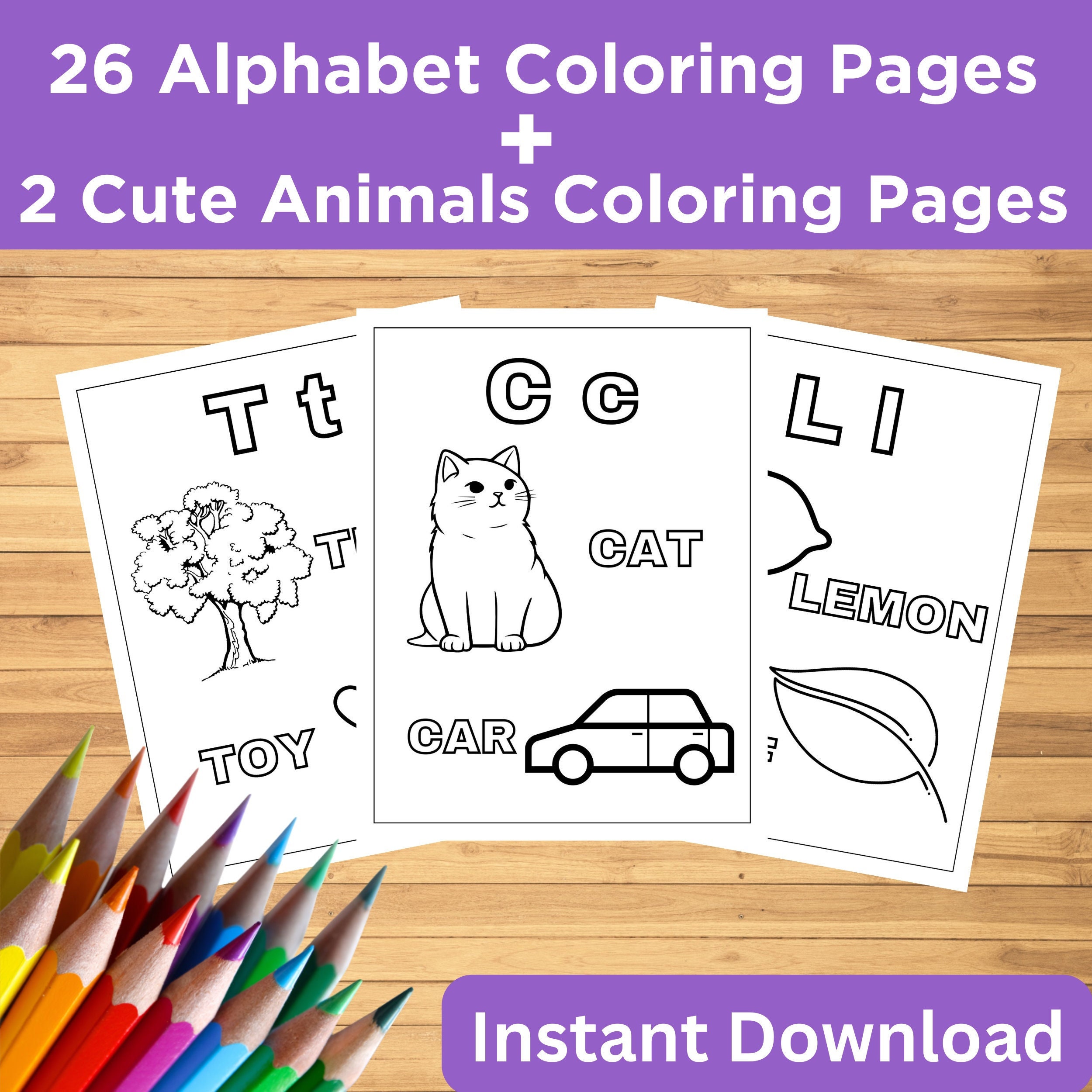 26 ABC Alphabet Printable Coloring Pages, Preschool, Kindergarten, Kids ...