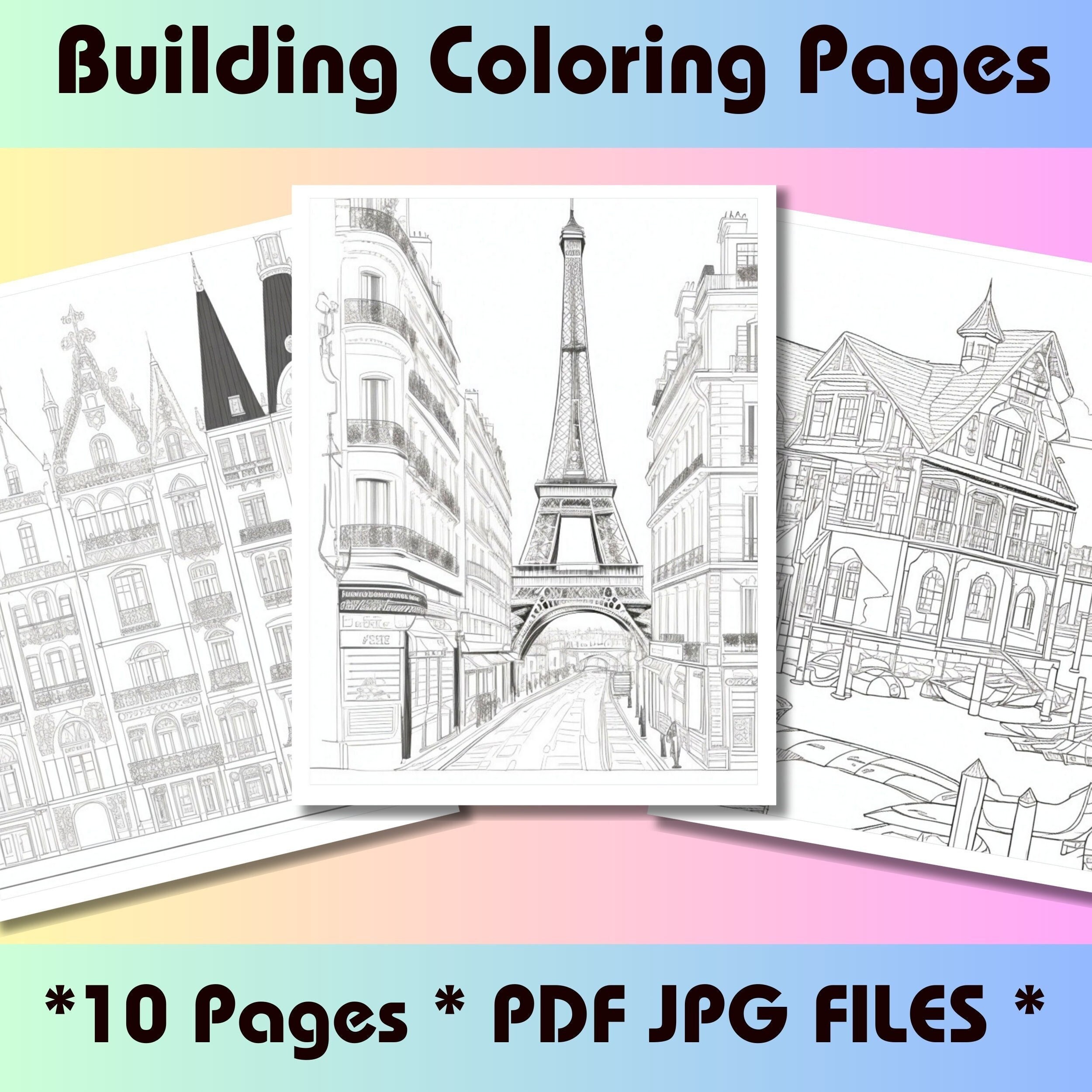 Buildings Coloring Pages, Architecture, Landmarks, Printable Coloring ...