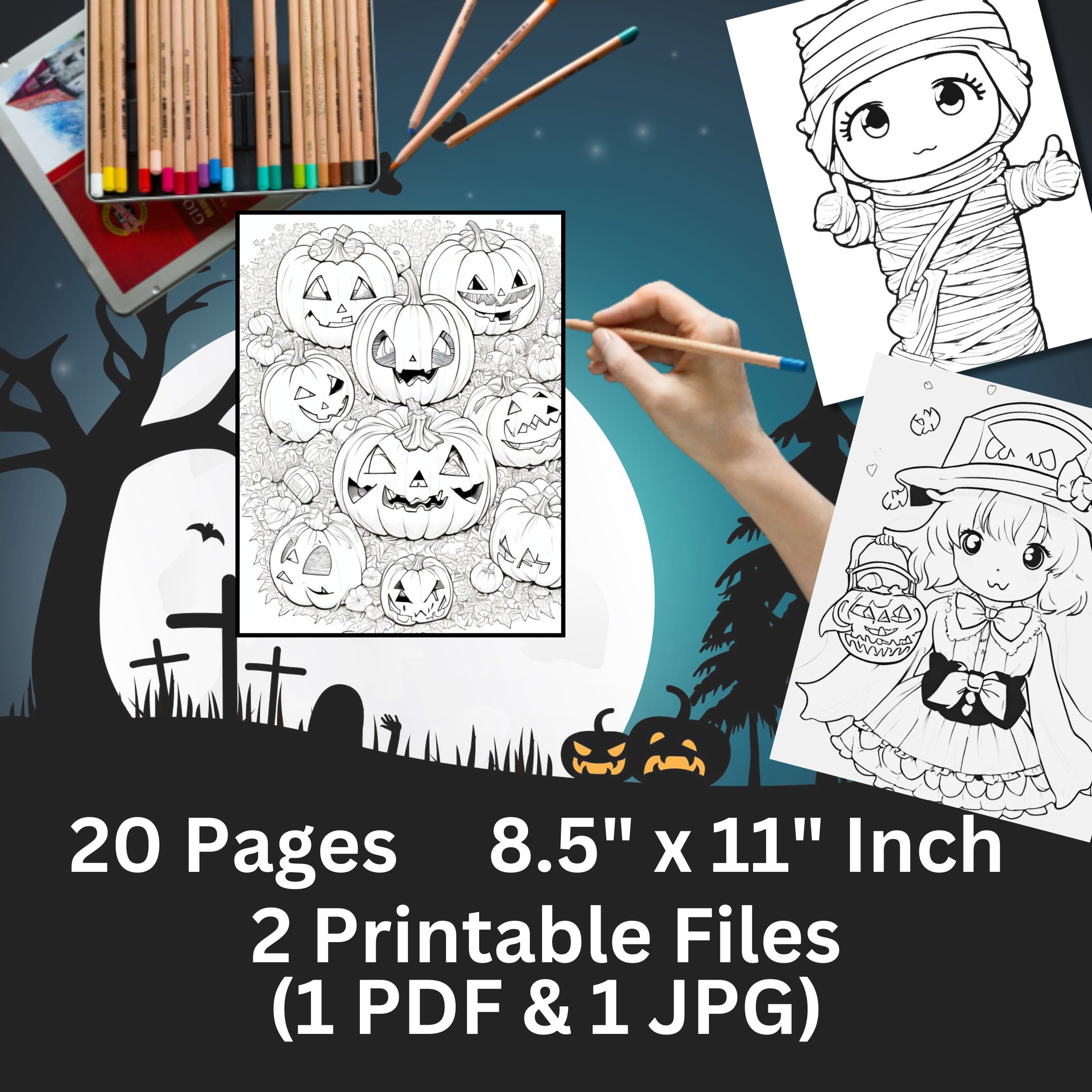 20 Kawaii Halloween Coloring Page/ Kids Coloring Pages/ Halloween ...