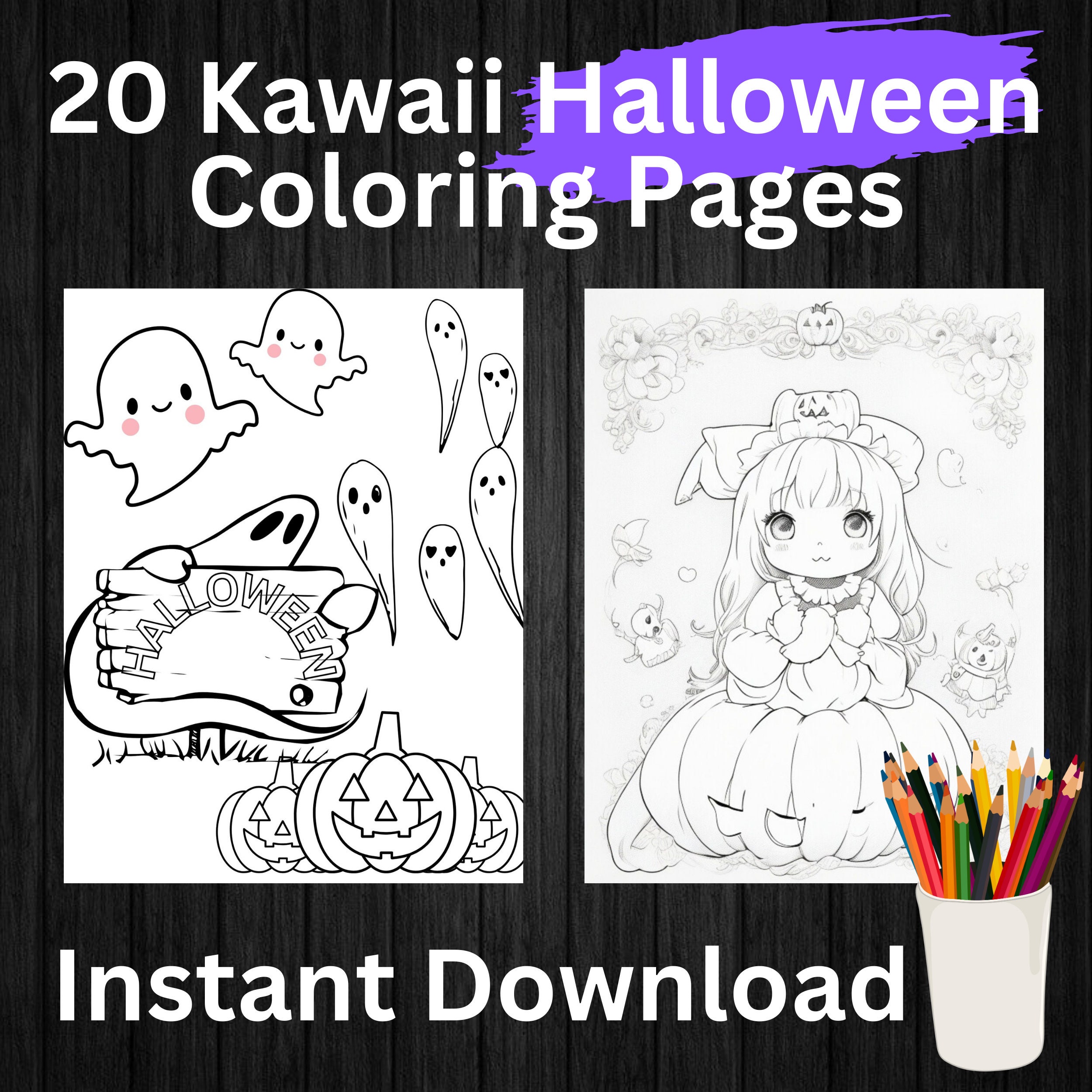 20 Kawaii Halloween Coloring Page/ Kids Coloring Pages/ Halloween ...