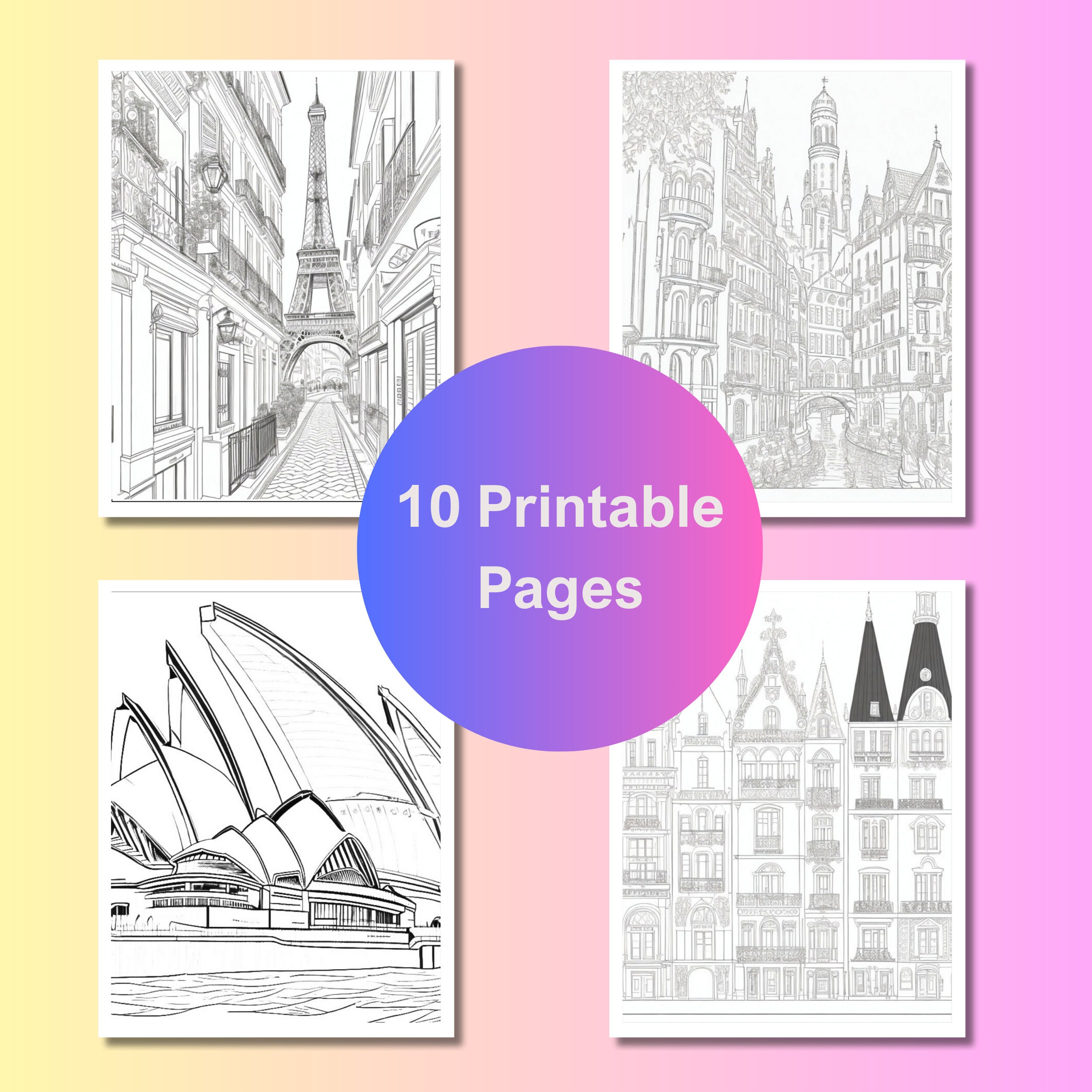 Buildings Coloring Pages, Architecture, Landmarks, Printable Coloring ...