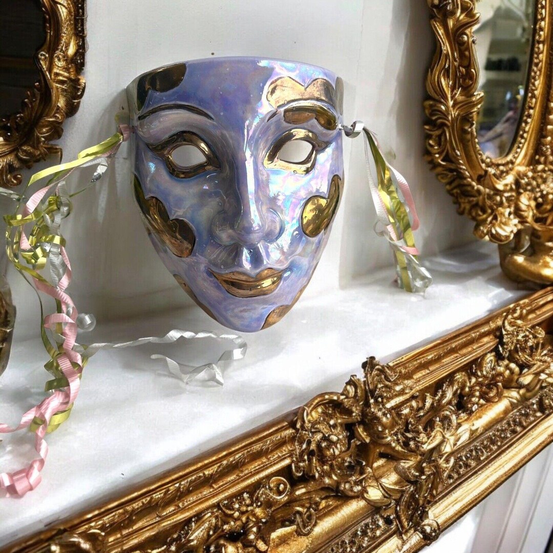 Vintage Hand Painted Porcelain Mardi Gras Mask Baroque Face Vanity ...