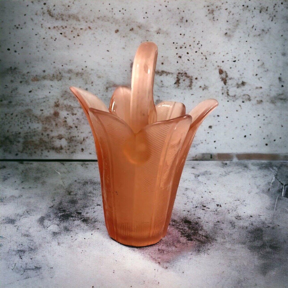 Pink Satan Basket Vase Mikasa Handcrafted Kurata Frosted Glass Handle ...